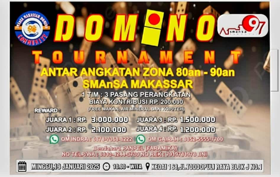 18 Tim Alumni SMANSA Makassar Siap Bertarung di Ajang Turnamen Domino Seri II Antar Angkatan ...